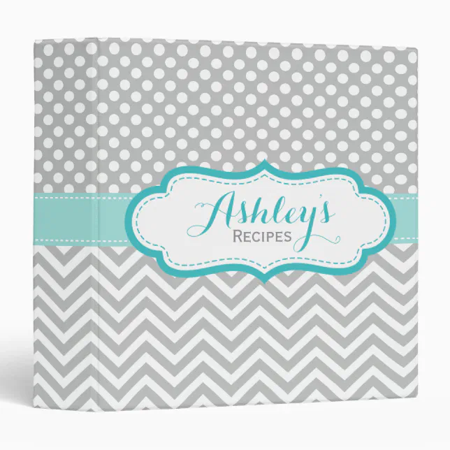 Personalized Polka Dots Chevron Gray Recipe Binder | Zazzle