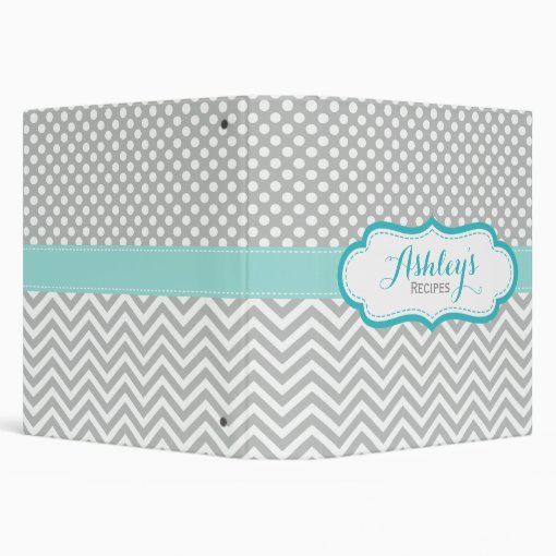 Personalized Polka Dots Chevron Gray Recipe Binder | Zazzle