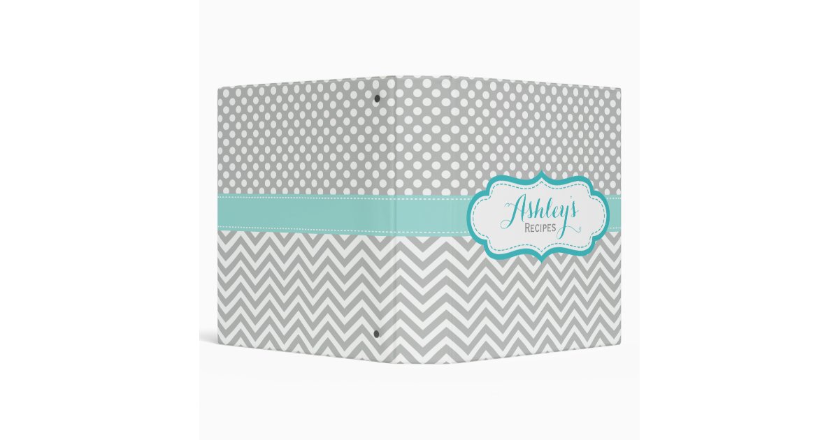 Personalized Polka Dots Chevron Gray Recipe Binder | Zazzle