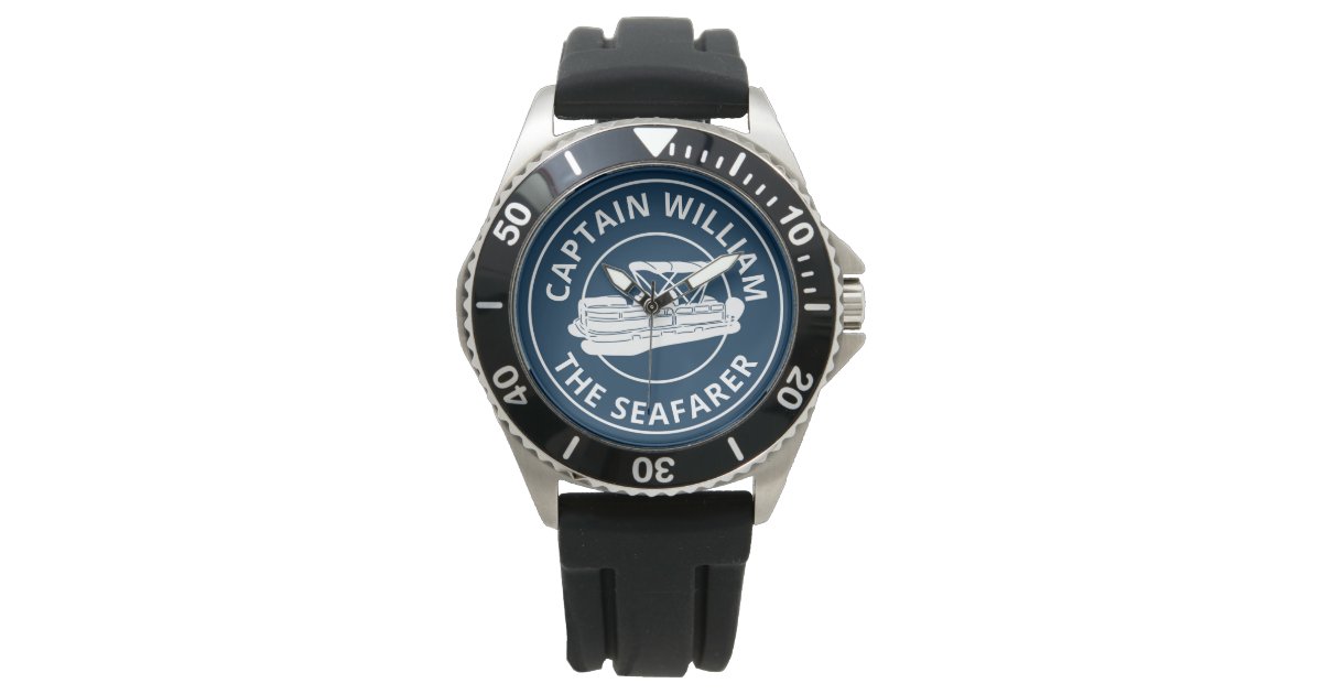 Personalized Pontoon Boat Owners White Navy Watch | Zazzle