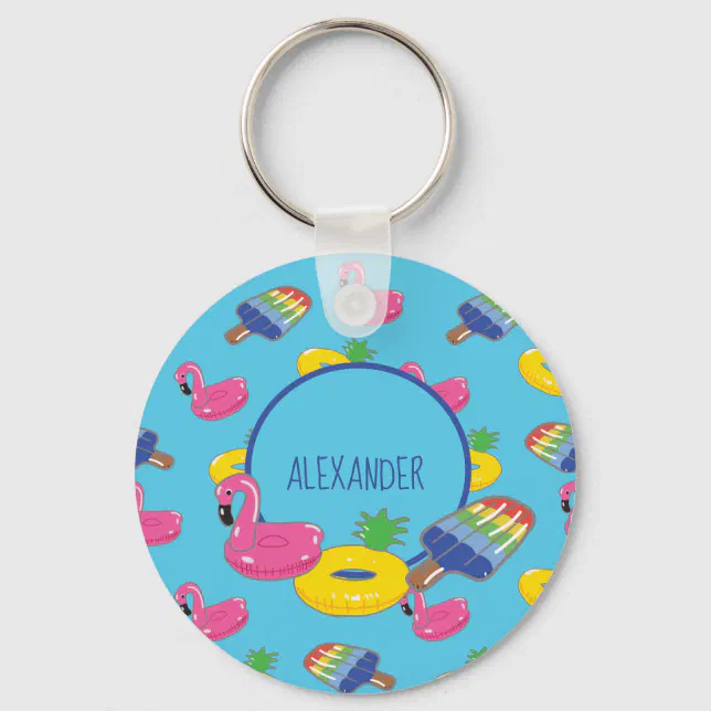Personalized Pool Floats Patterned Keychain | Zazzle