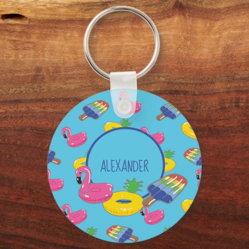 Personalized Pool Floats Patterned Keychain | Zazzle