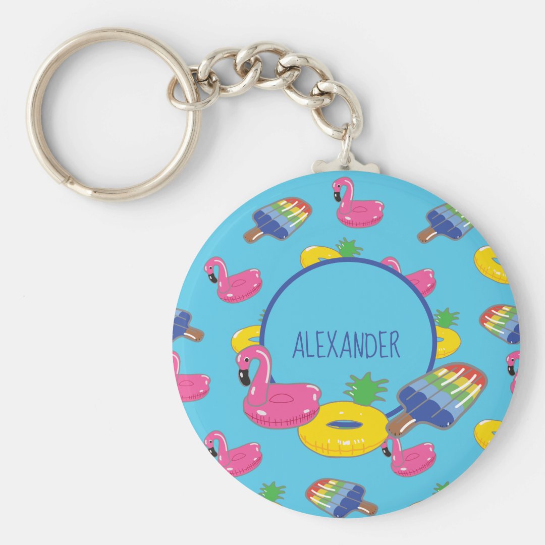 Personalized Pool Floats Patterned Keychain | Zazzle