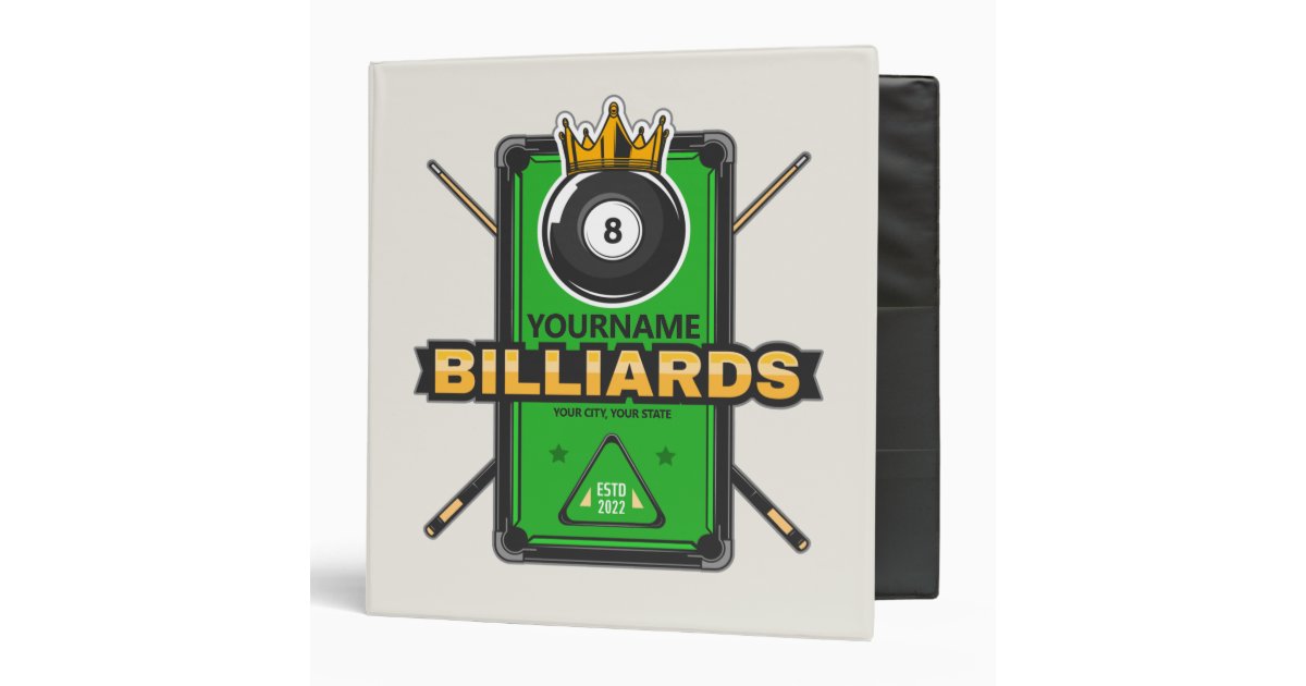 Personalized Pool Hall NAME 8 Ball Crown Billiards 3 Ring Binder | Zazzle