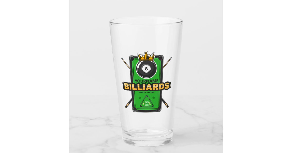 Personalized Pool Hall NAME 8 Ball Crown Billiards Glass | Zazzle