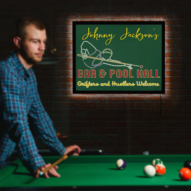 Personalized Pool Hall Neon Glow Style Game Room LED Sign | Zazzle
