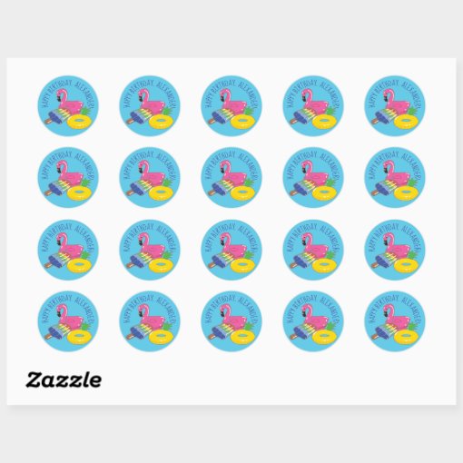 Personalized Pool Party Themed Pool Floats Classic Round Sticker | Zazzle