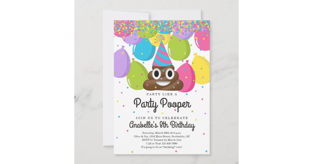 Personalized Poop Emoji Themed Birthday Party Invitation | Zazzle