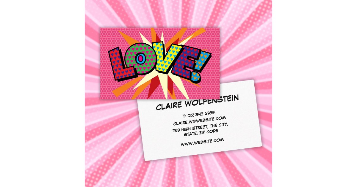 Personalized Pop Art Comic Book LOVE Business Card | Zazzle