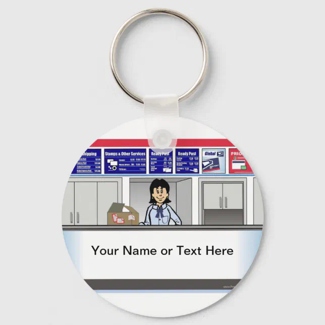 Personalized Postal Counter Worker Female Cartoon Keychain | Zazzle