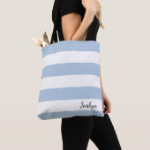 Personalized Powder Blue and White Striped Tote | Zazzle