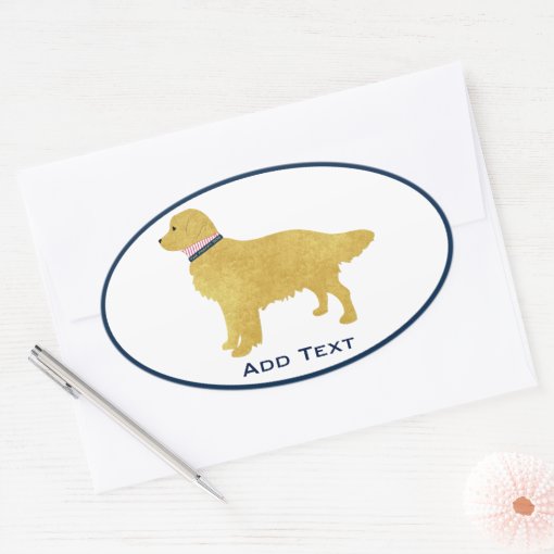 Personalized Preppy Golden Retriever Oval Sticker | Zazzle