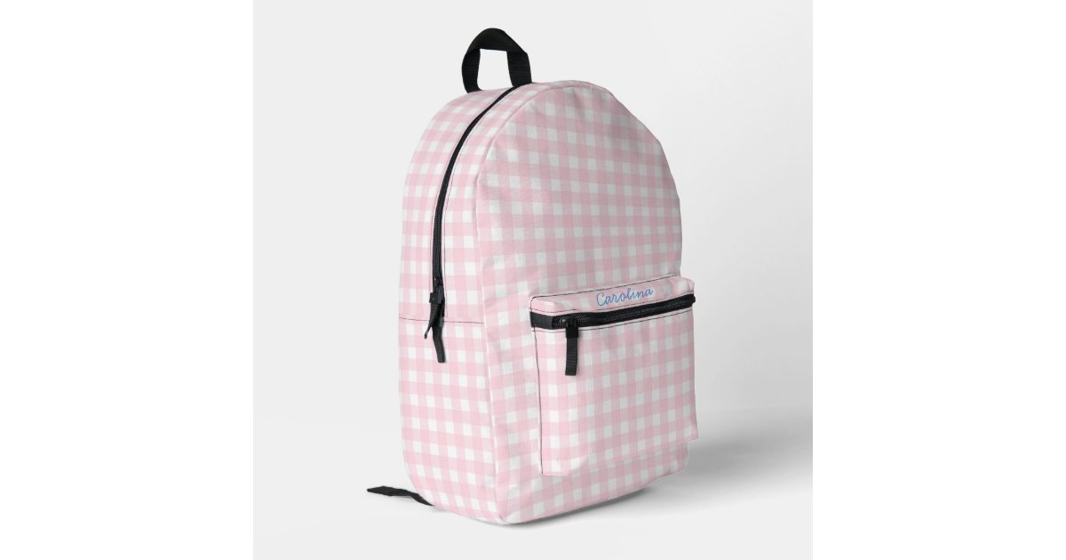 Personalized preppy grandmillennial pink gingham printed backpack | Zazzle