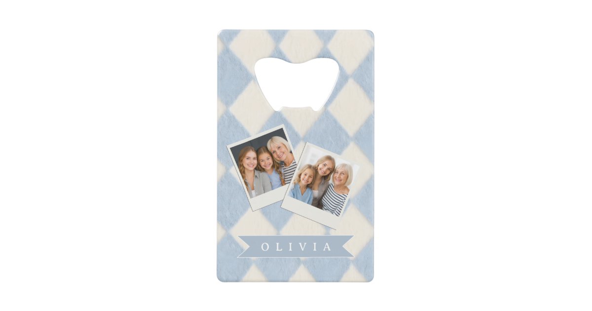 Personalized Preppy Soft Blue Fuzzy Argyle Name Credit Card Bottle ...