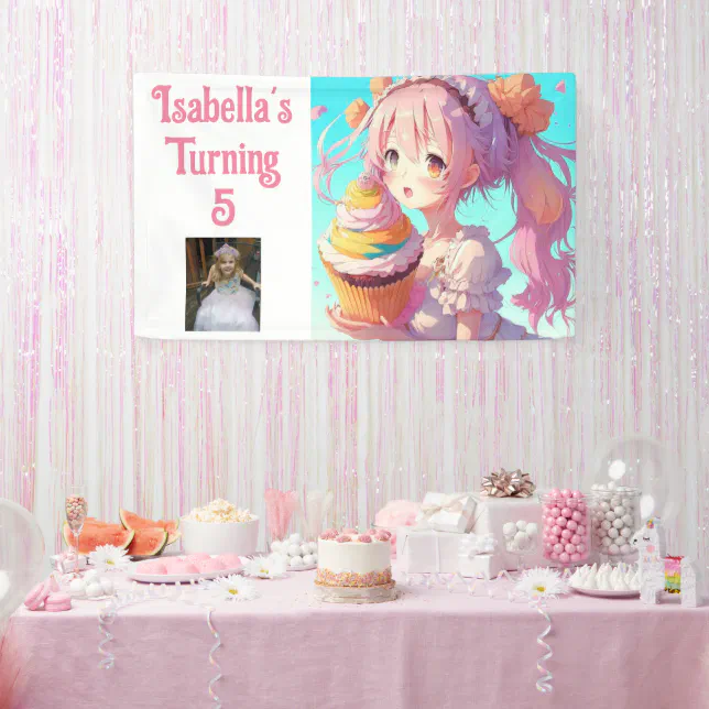 Personalized Pretty Anime Girl Pink and Blue Banner | Zazzle