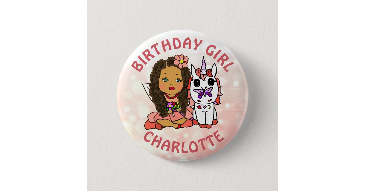 Personalized Pretty Fairy Birthday Girl Button | Zazzle