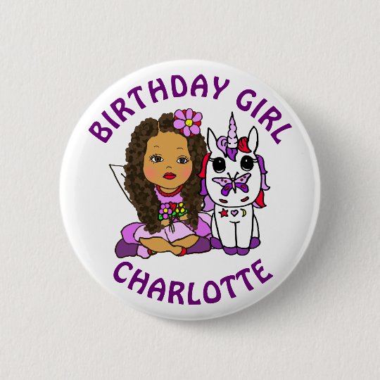 Personalized Pretty Fairy Birthday Girl Button | Zazzle.com