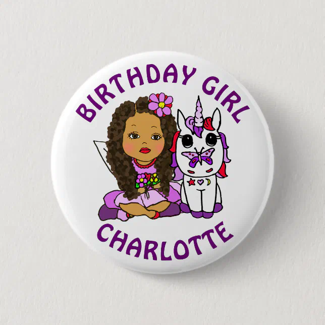 Personalized Pretty Fairy Birthday Girl Button | Zazzle