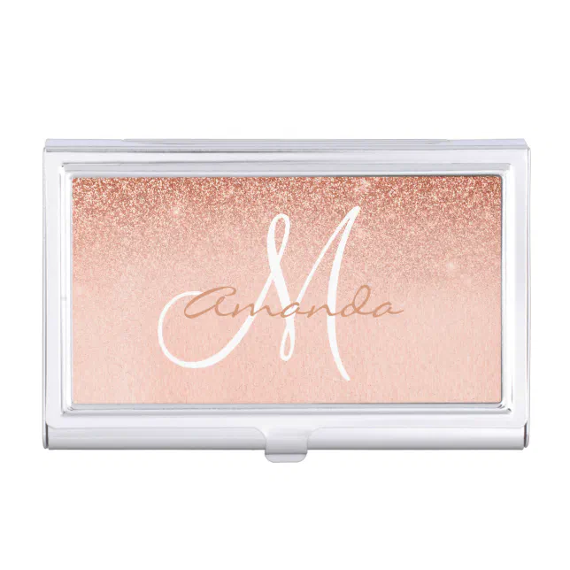 Personalized Pretty Rose Gold Trendy Monogram Business Card Case | Zazzle