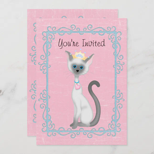 Personalized Princess Cat Pink Birthday Invitation | Zazzle