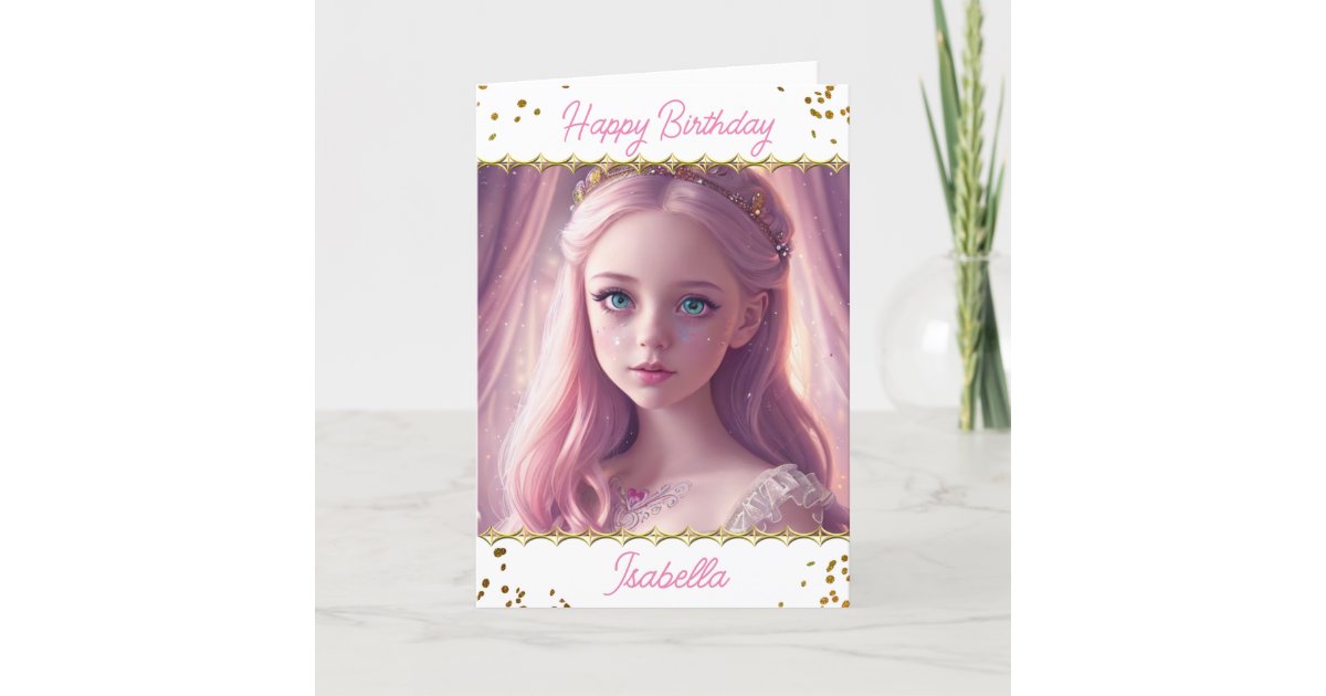 Personalized Princess Little Girl's Birthday Card | Zazzle