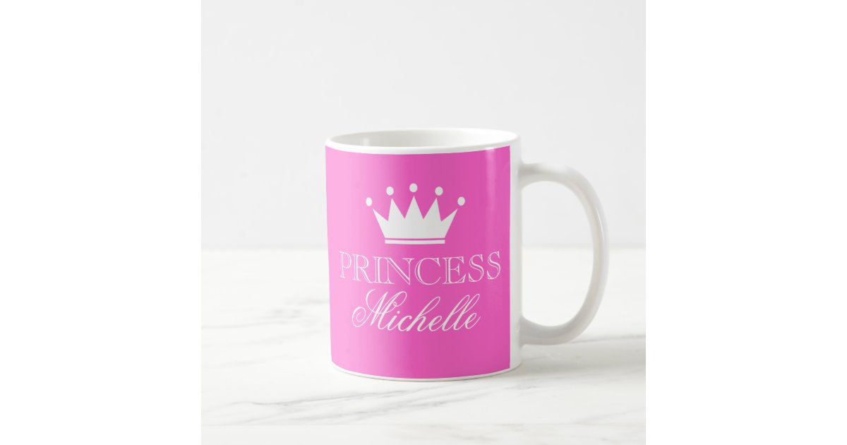 Personalized princess mug in pink with custom name | Zazzle