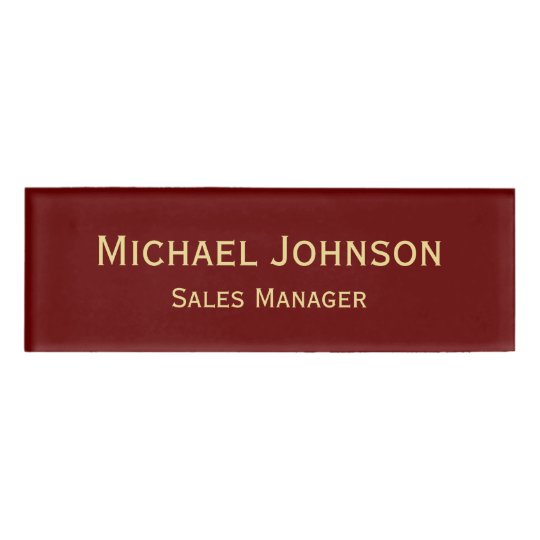 Personalized Professional Elegant Faux Gold Maroon Name Tag | Zazzle.com