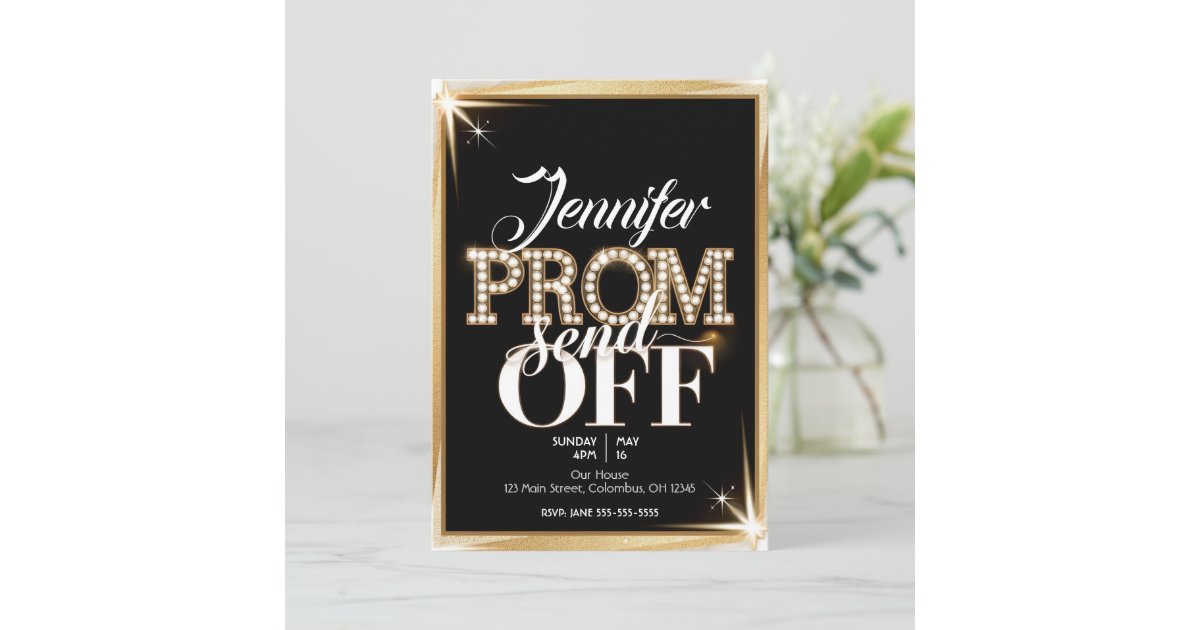 Personalized PROM SEND-OFF Elegant Black and Gold Invitation | Zazzle