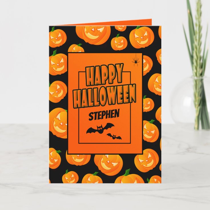 Personalized | Pumpkin Happy Halloween Greetings Card | Zazzle