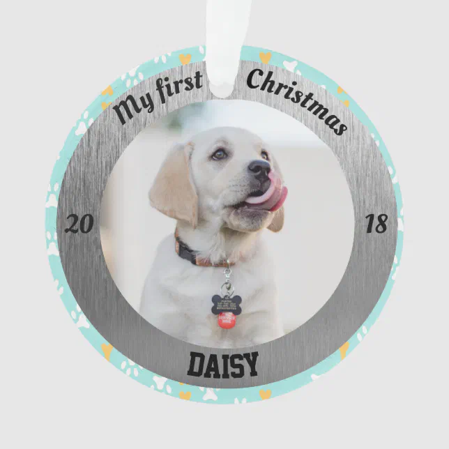 Personalized Puppy's First Christmas Photo Ornament | Zazzle