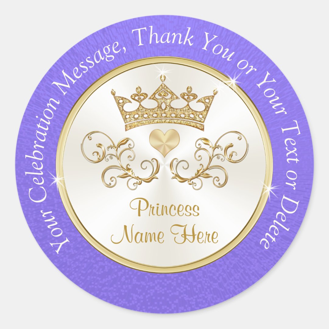 Personalized Purple and Gold Princess Stickers | Zazzle