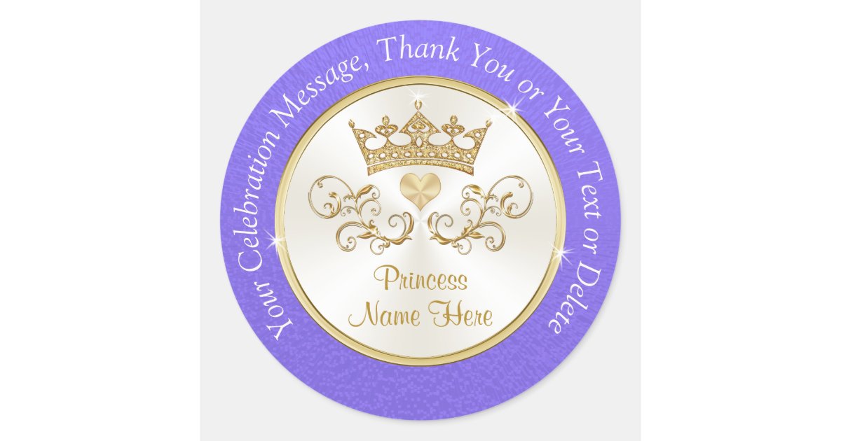 Personalized Purple and Gold Princess Stickers | Zazzle
