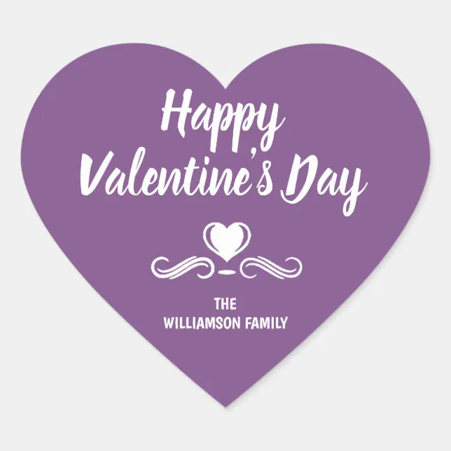 Personalized Purple and White Happy Valentines Day Heart Sticker | Zazzle