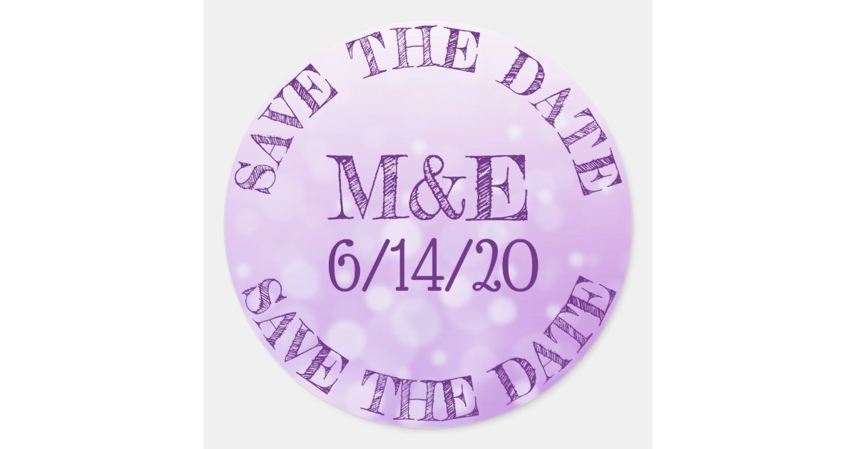 Personalized Purple Bokeh Wedding Stickers | Zazzle