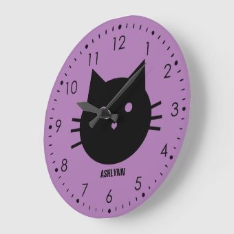 Personalized Purple Cat Large Clock | Zazzle