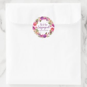 Personalized Purple Floral Engagement Sticker | Zazzle