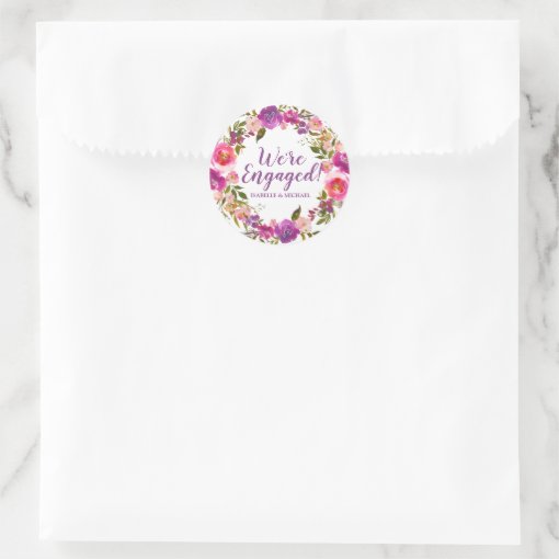 Personalized Purple Floral Engagement Sticker | Zazzle