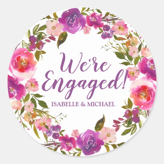 Personalized Purple Floral Engagement Sticker | Zazzle.com