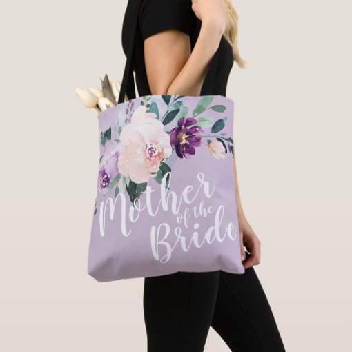 Personalized purple floral mother of the bride tote bag | Zazzle