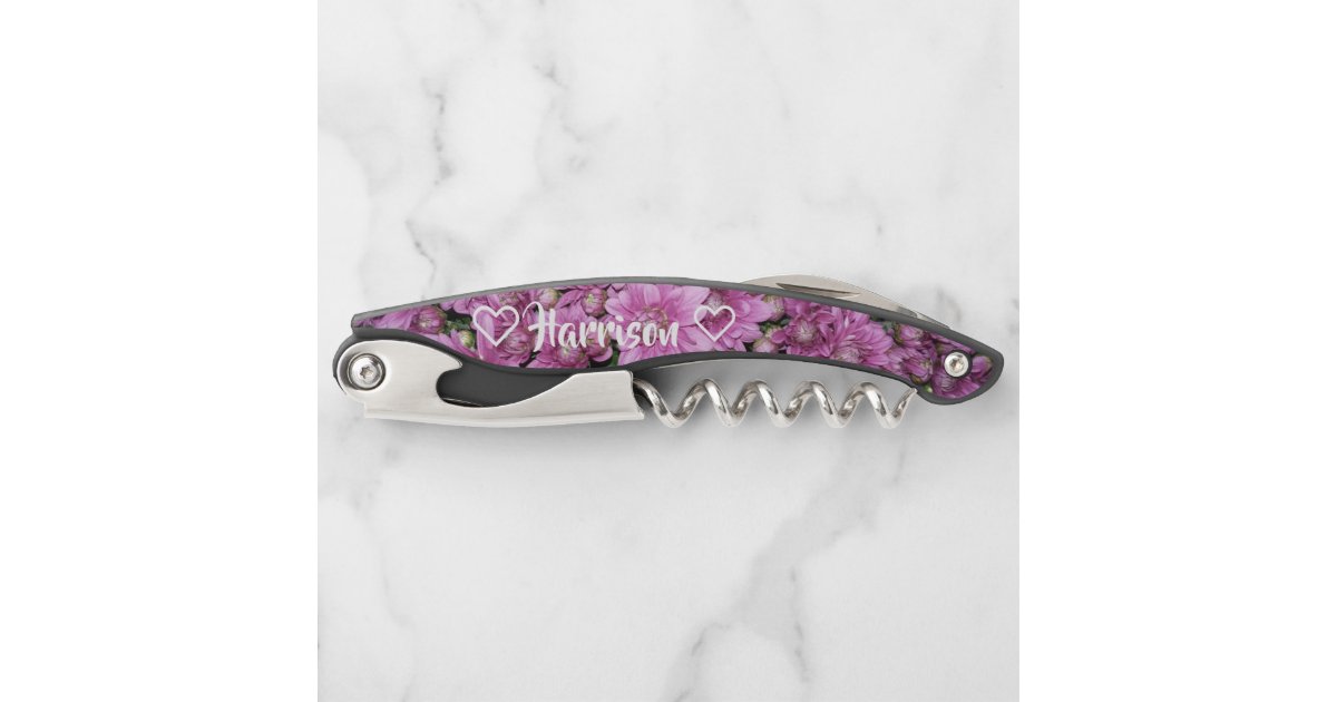 Personalized Purple Floral Newlywed Cork Screw Waiter's Corkscrew | Zazzle