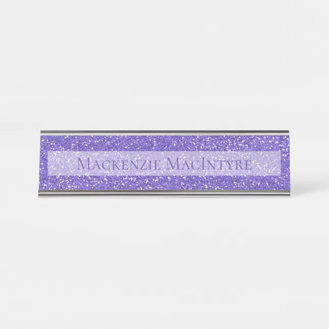 Personalized Purple Glitter | Chic Sparkle Desk Name Plate | Zazzle