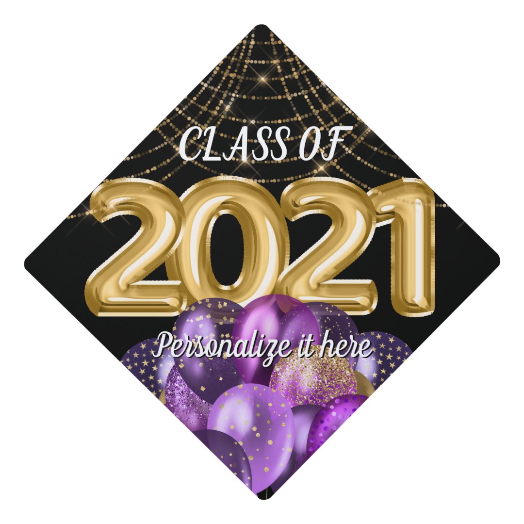 Personalized Purple Gold Chic Class of 2021 Graduation Cap Topper | Zazzle