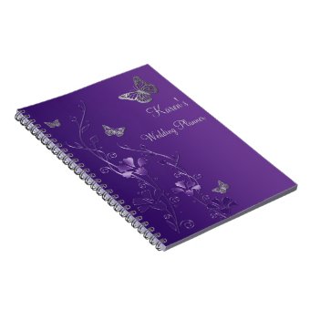 Personalized Purple Gray Butterfly Floral Notebook | Zazzle