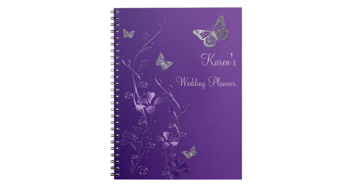 Personalized Purple Gray Butterfly Floral Notebook | Zazzle
