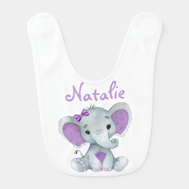 Personalized Purple Gryy Girl Elephant Baby Bibs | Zazzle