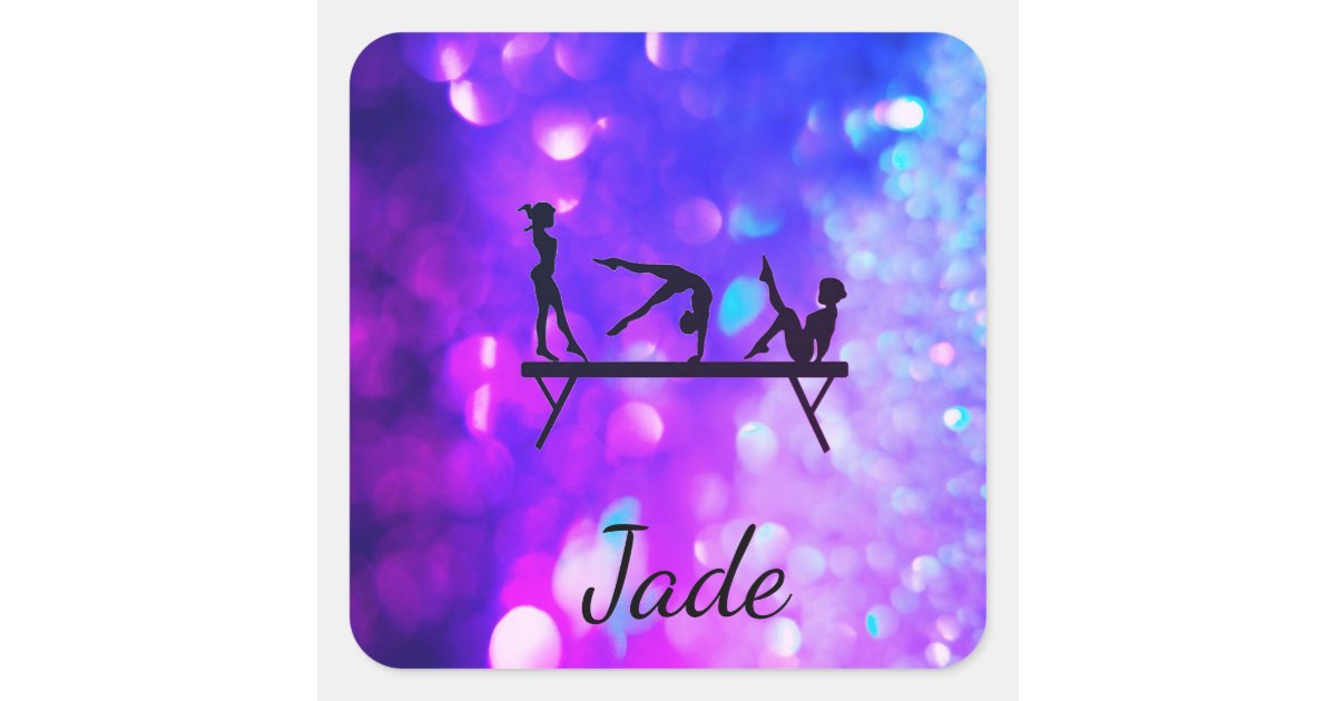 PERSONALIZED PURPLE GYMNASTICS SQUARE STICKERS | Zazzle