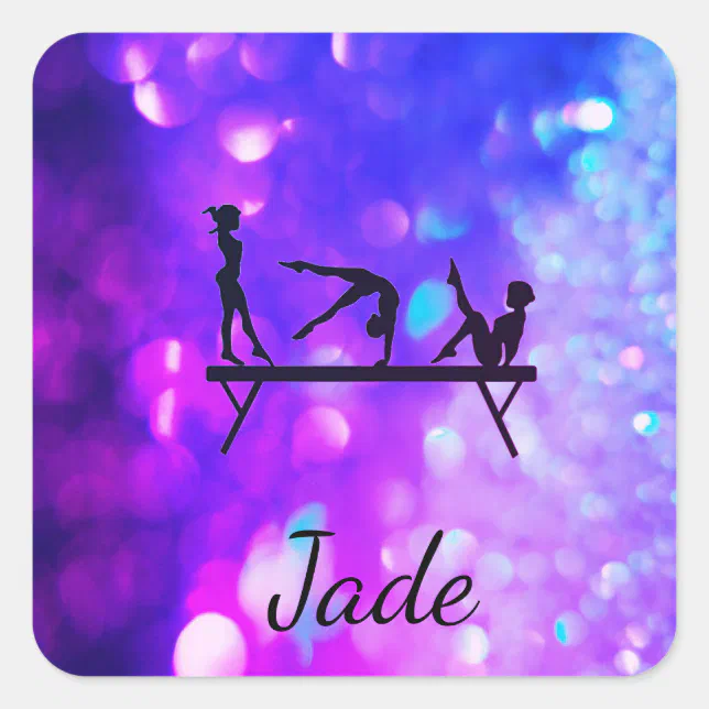 PERSONALIZED PURPLE GYMNASTICS SQUARE STICKERS | Zazzle