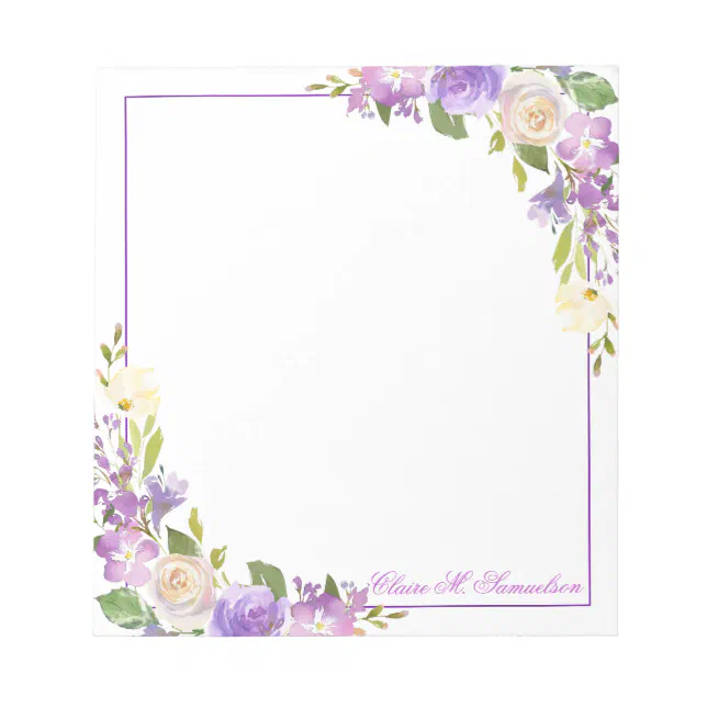 Personalized Purple Lavender Watercolor Floral Not Notepad | Zazzle