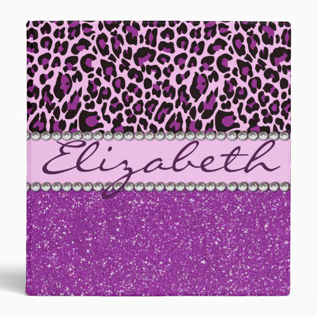 Personalized Purple Leopard Print Glitter Binder | Zazzle