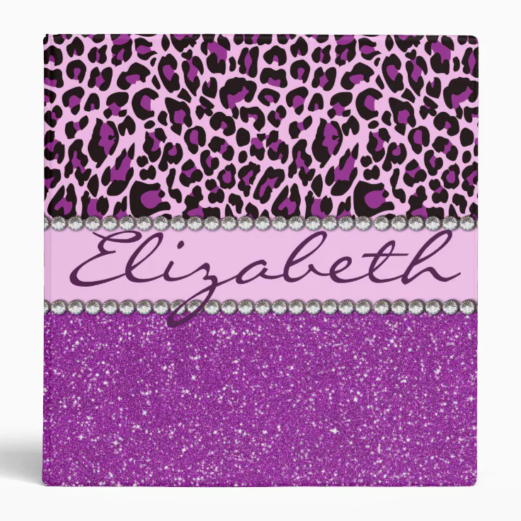 Personalized Purple Leopard Print Glitter Binder | Zazzle